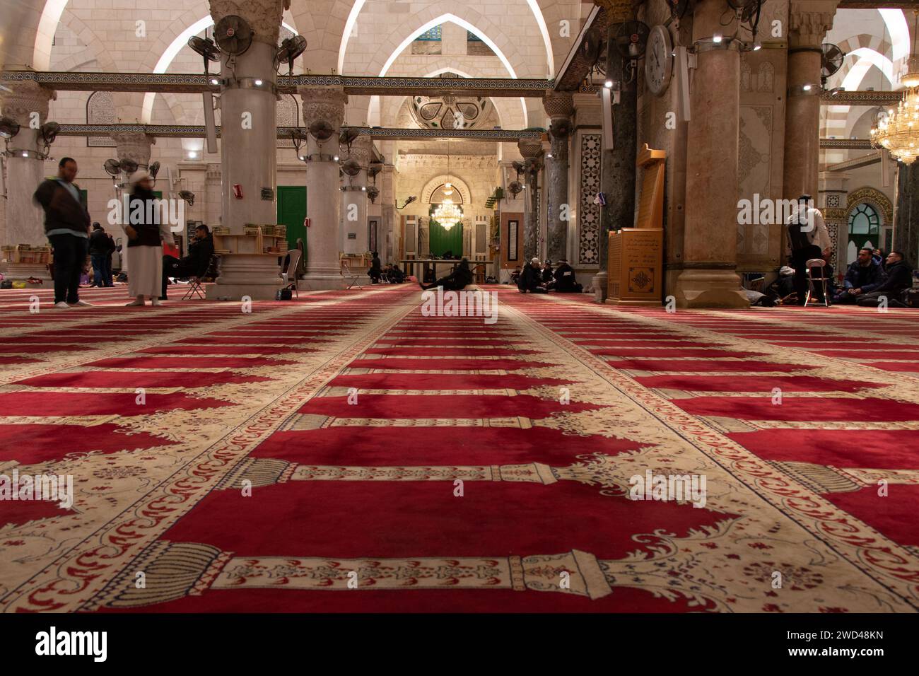 Aqsa Mosque at night of Ramadan. Muslims who are doing itikaf at the ...