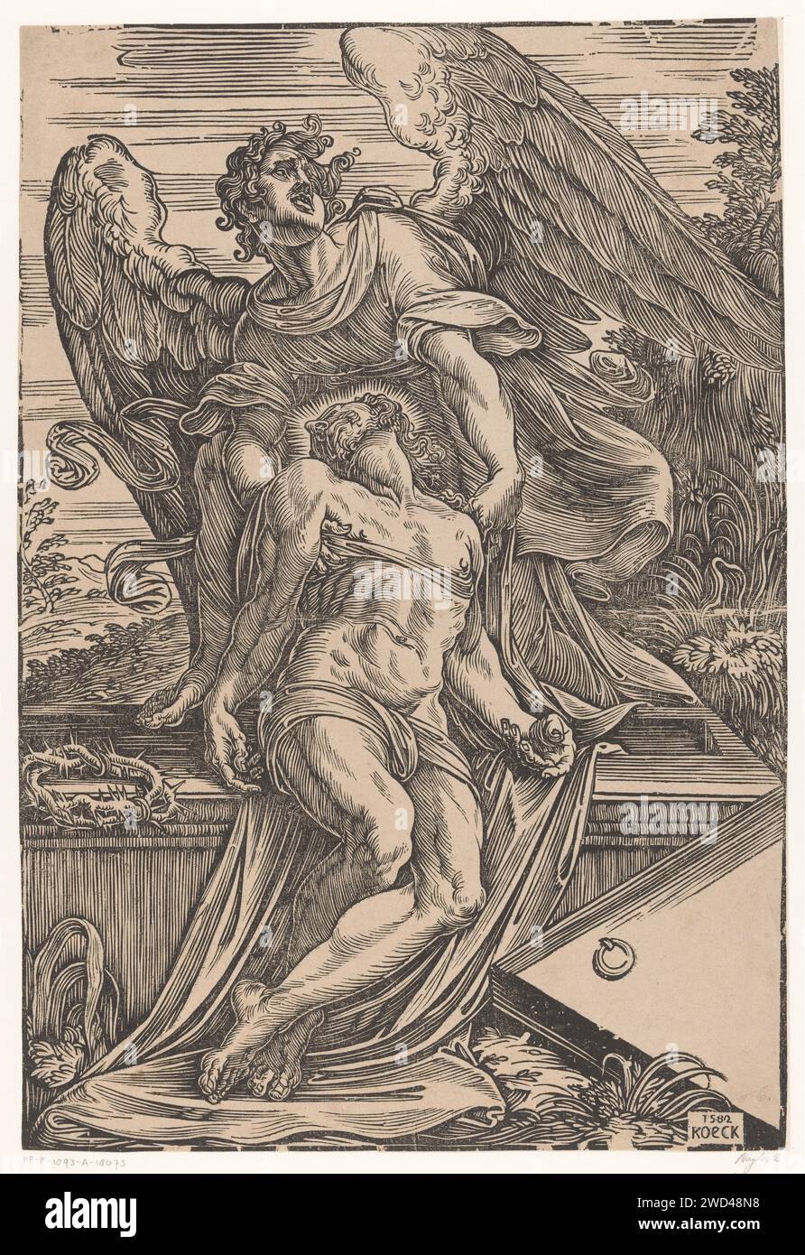 Angel with the body of Christ, Giuseppe Scolari, 1550 - 1582 print An ...