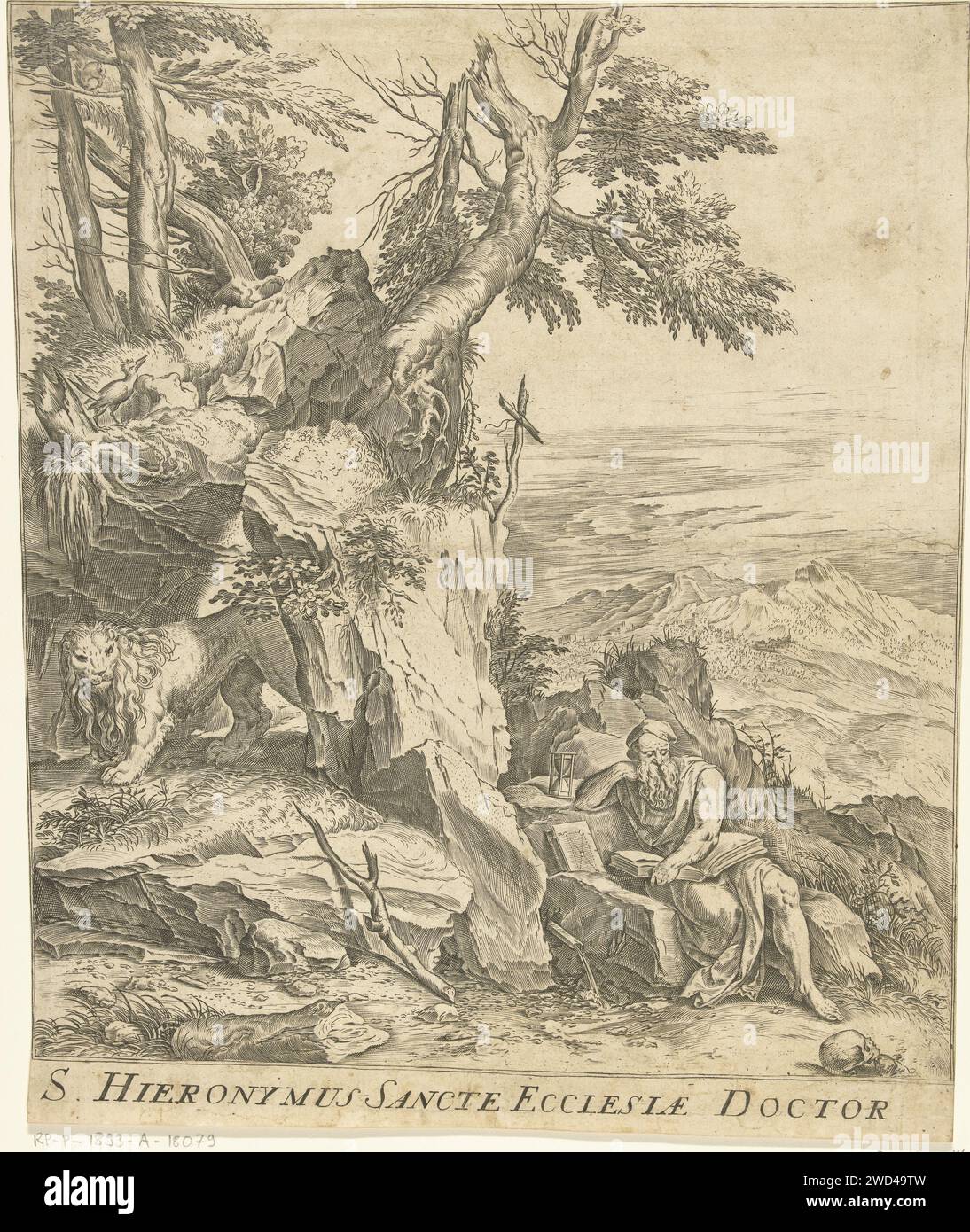 Landscape with reading Hieronymus, Cornelis Cort, After Titian, c. 1650 ...