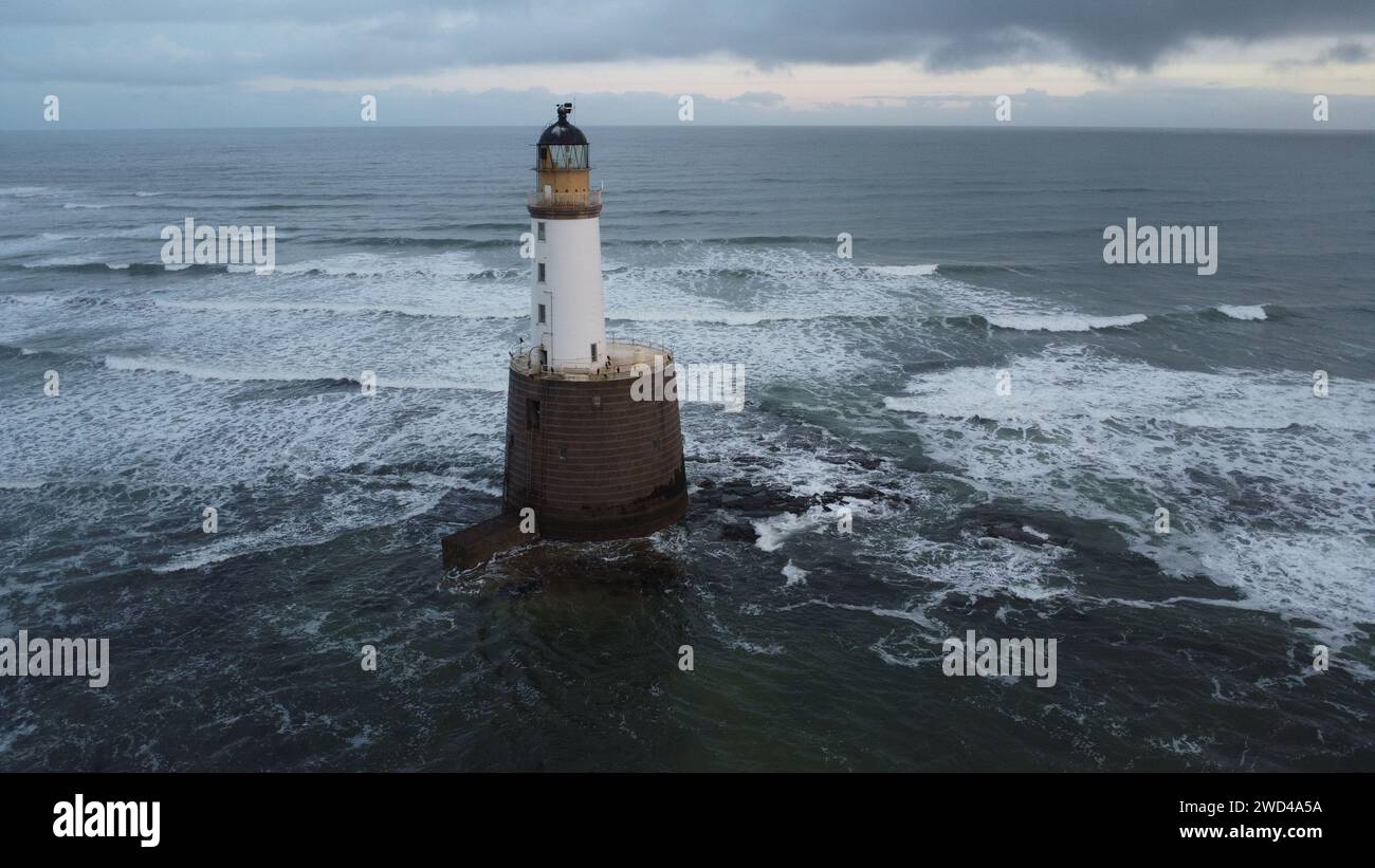An aerial view of the Rattray head lighthouse in the United Kingdom ...