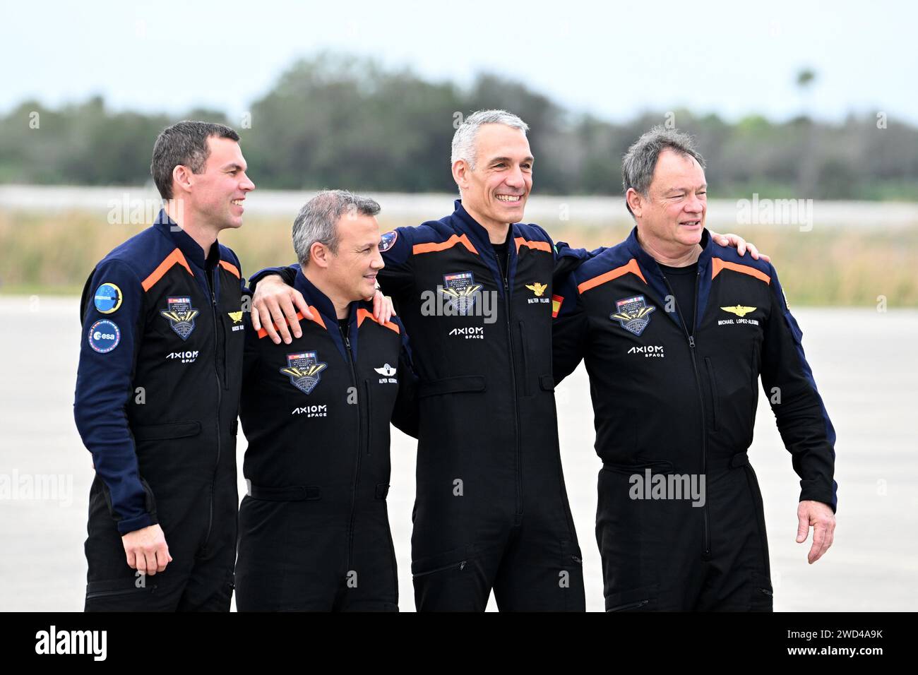 The Axiom 3 crew pose after arriving at the Landing Facility at the ...