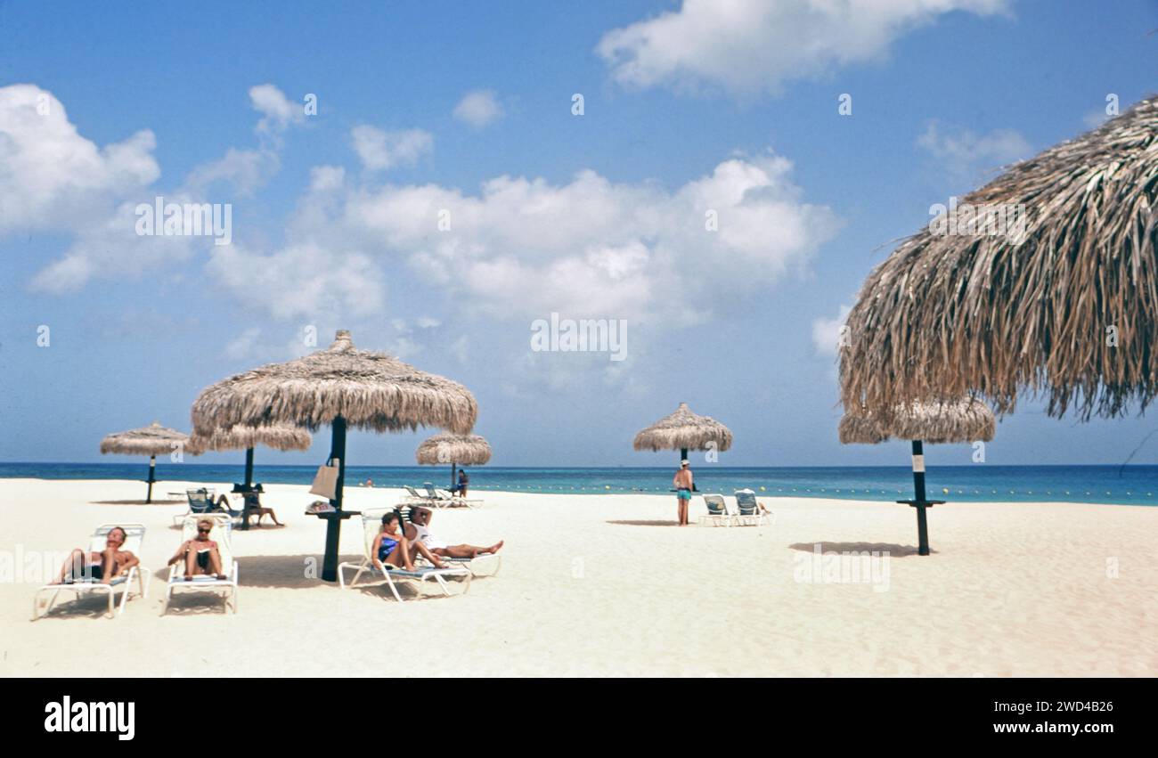 Tourists on Palm Beach area of Aruba ca. Late 1990s. Please credit ...