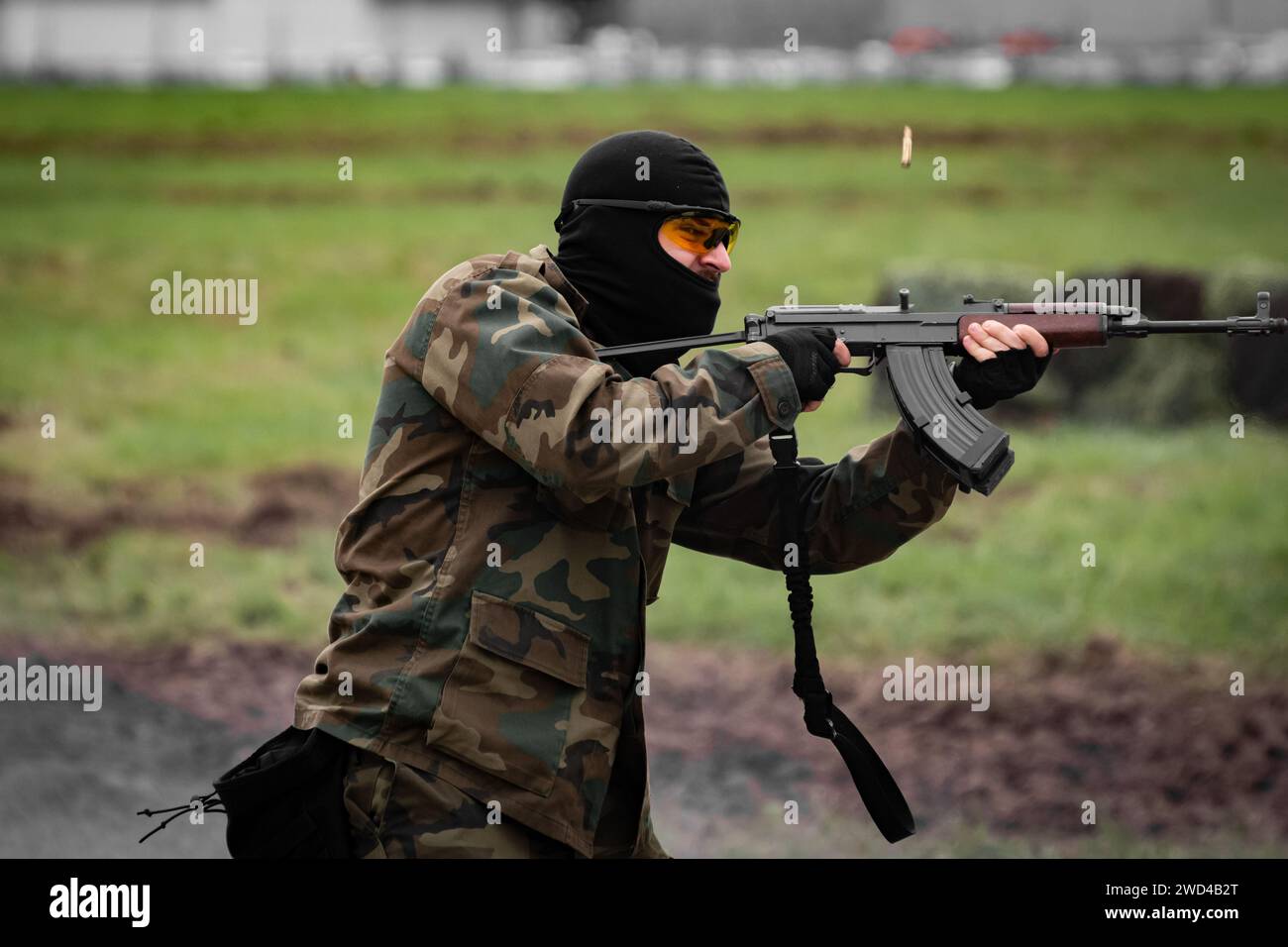 Terrorist insurgents shooting guns during demonstration at Leoš Janáček ...