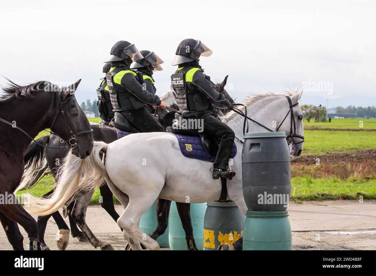 Riot police on horseback. Czech Republic city police officers mounted ...
