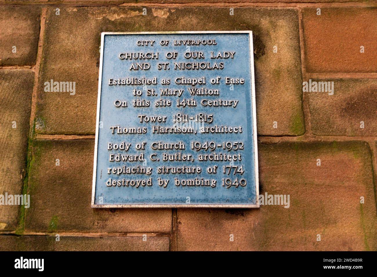 Plaque at the Church Of Our Lady And St.Nicholas, Liverpool Stock Photo ...