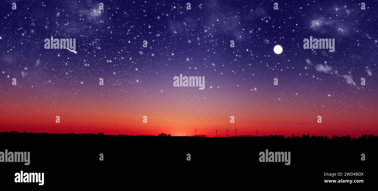 starry sky above the horizon line. Galaxy. Stars Effect In Sky. Unusual ...