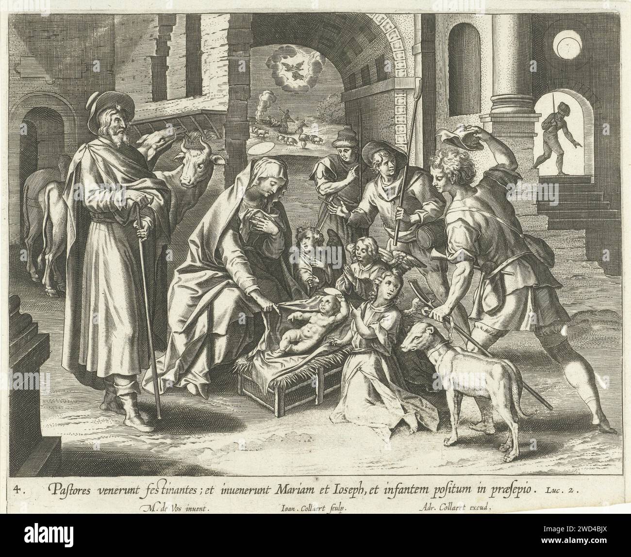 Adoration by De Herders, Jan Collaert (II), After Maerten de Vos, 1598 ...