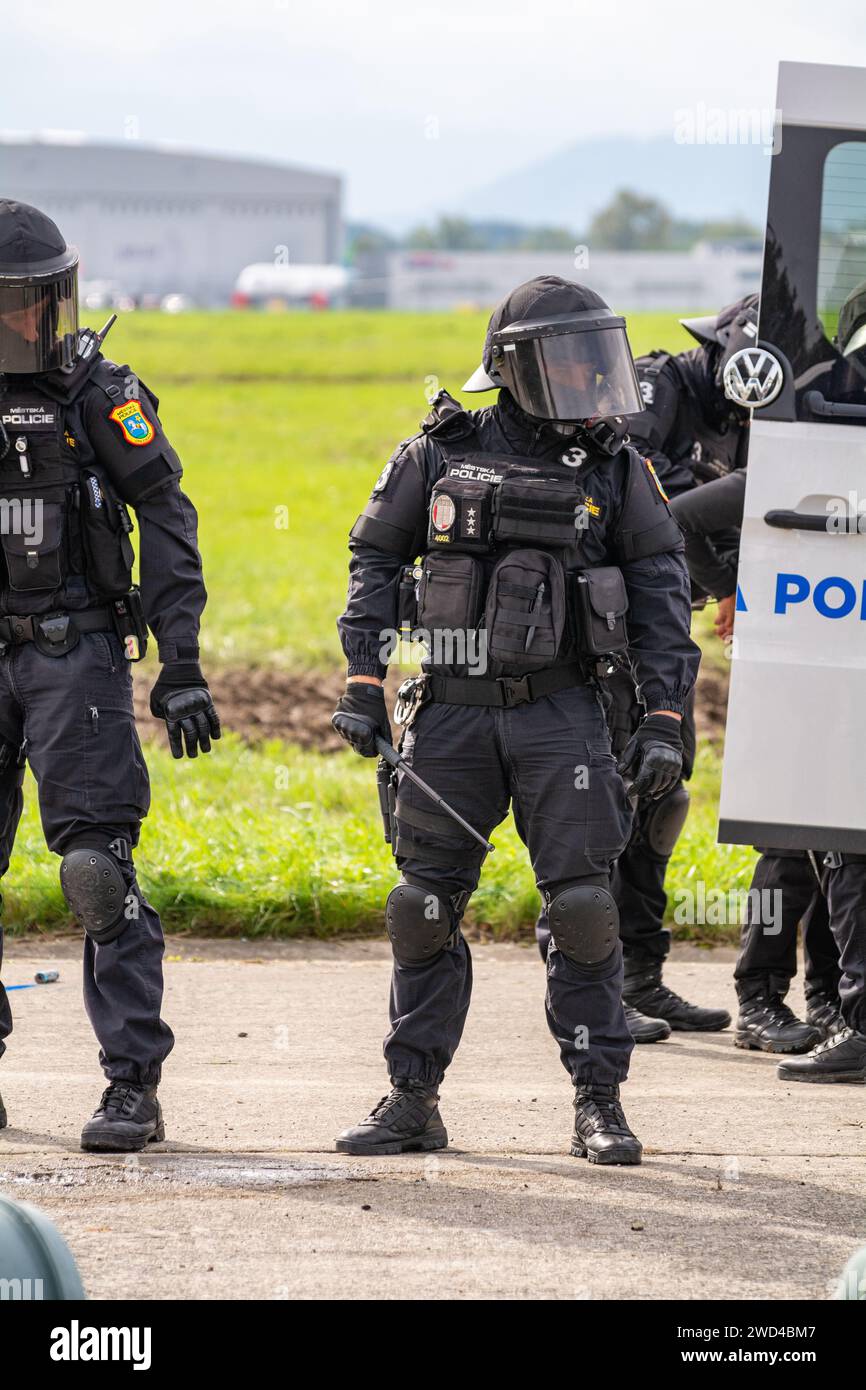 Police officers arresting protesters during a riot. Czech Republic city ...