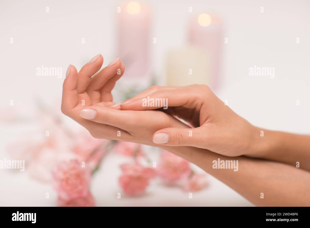 The picture of ideal done manicure and pedicure. Female hands and legs ...
