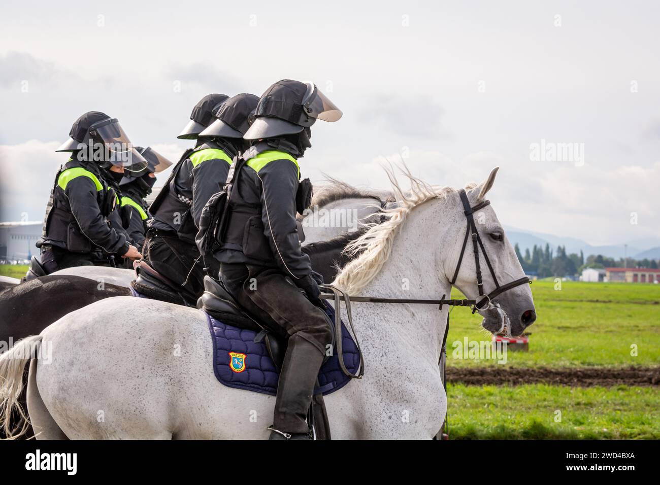 Riot police on horseback. Czech Republic city police officers mounted ...