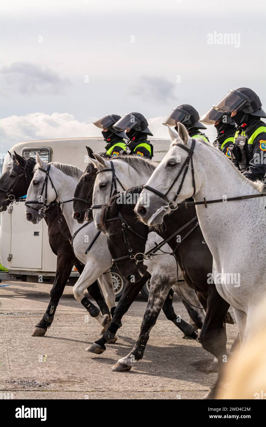 Riot police on horseback. Czech Republic city police officers mounted ...