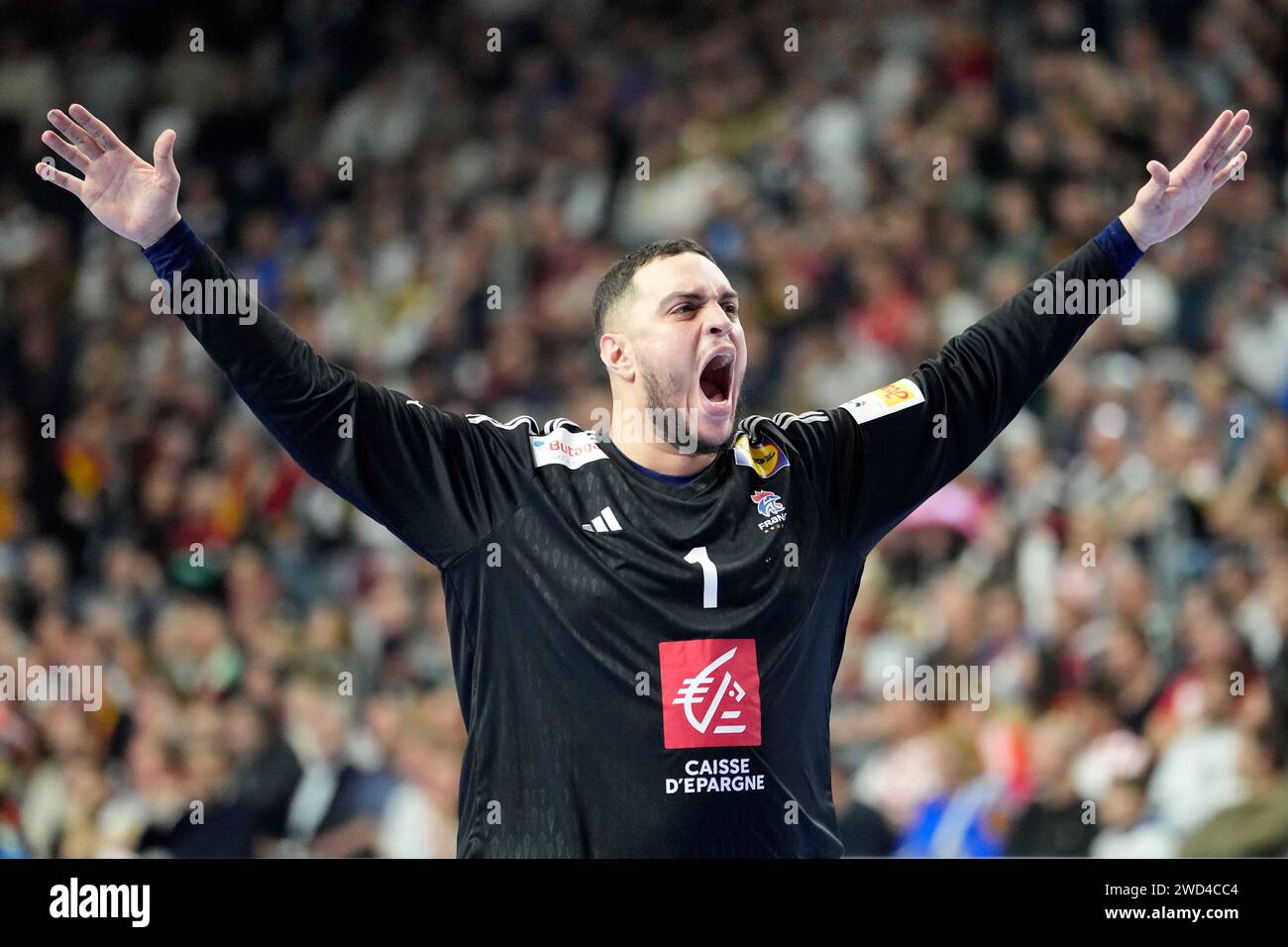 France's goalkeeper Samir Bellahcene celebrates during the Handball ...