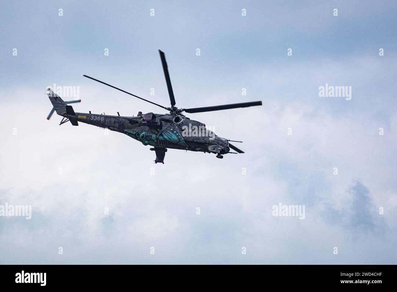 Czech Airforce Mi-35 Hind Helicopter gunship '3366' flying fast at NATO ...