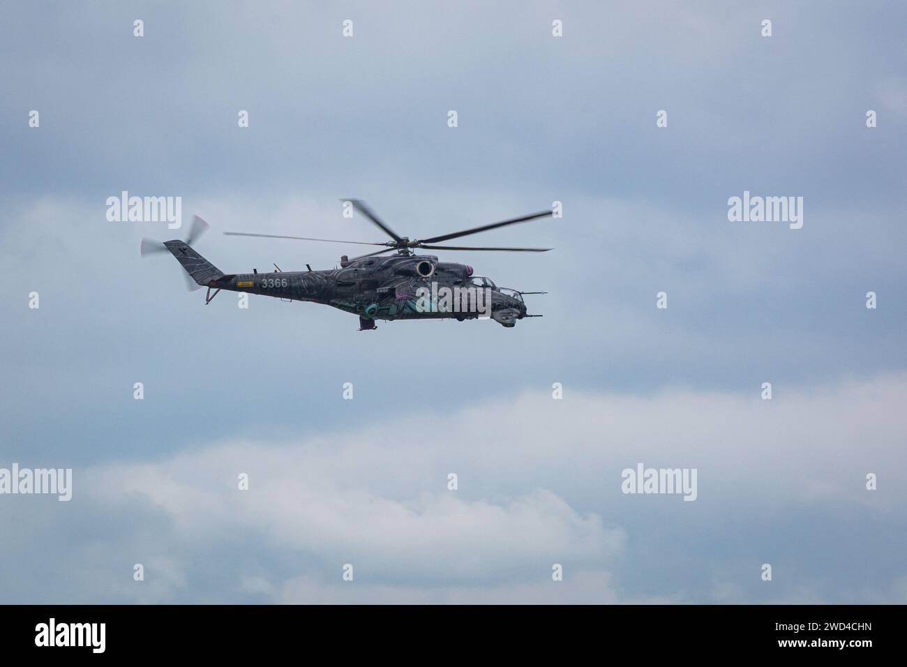 Czech Airforce Mi-35 Hind Helicopter gunship '3366' flying fast at NATO ...