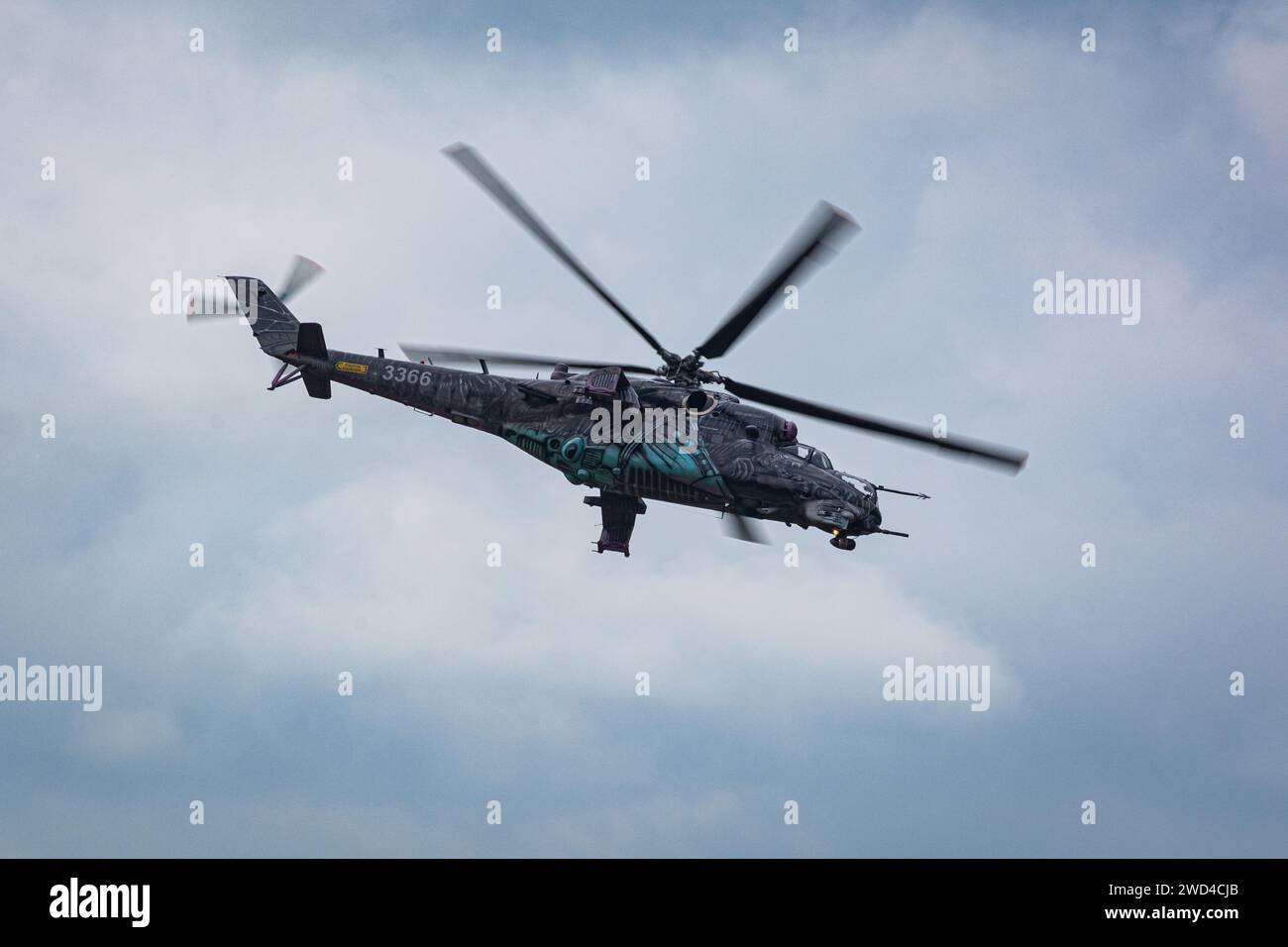 Czech Airforce Mi-35 Hind Helicopter gunship '3366' flying fast at NATO ...