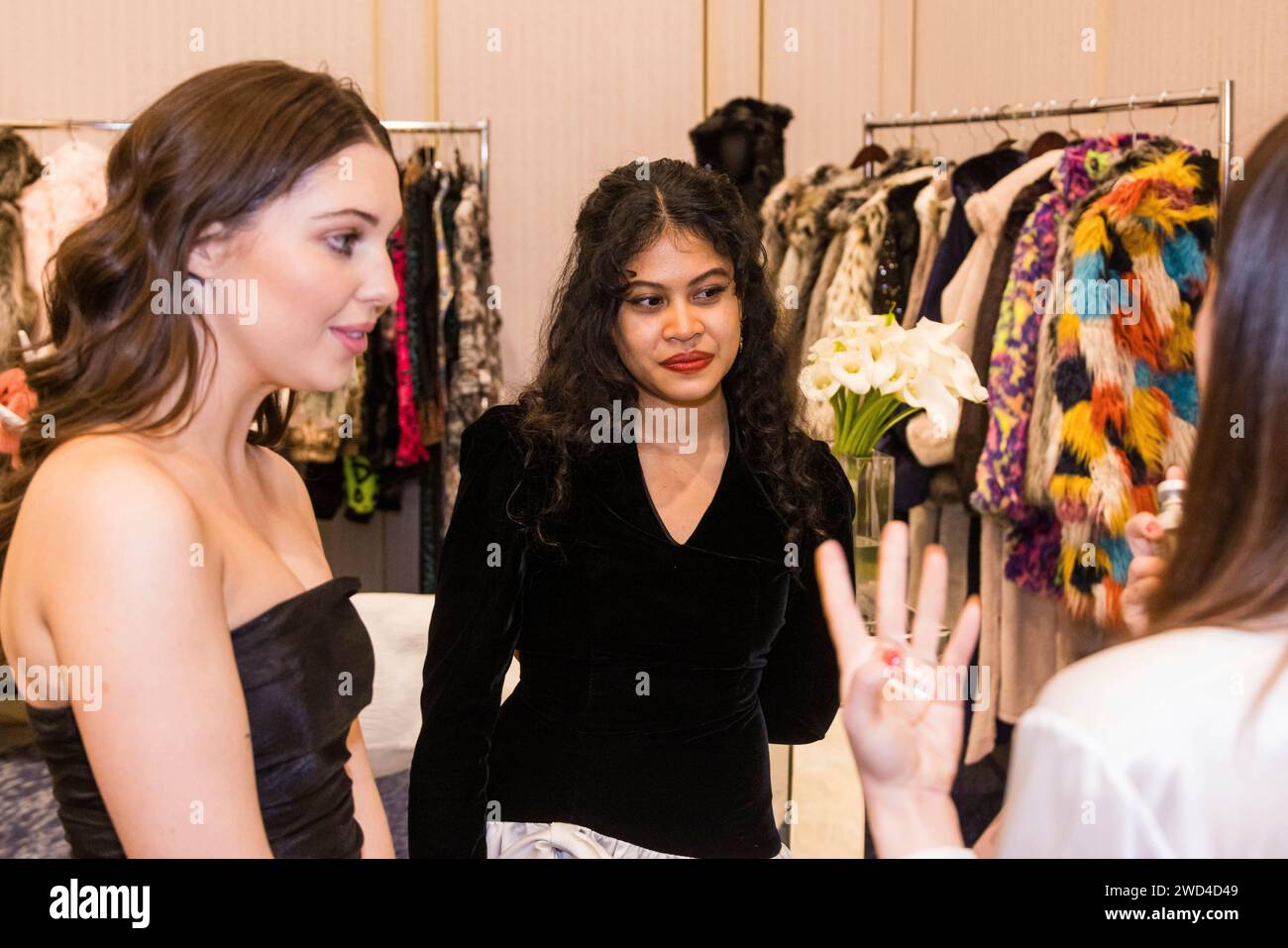 Sammi Hanratty and Nuha Jes Izman visit the Backstage Creations Giving Suite benefitting the ...
