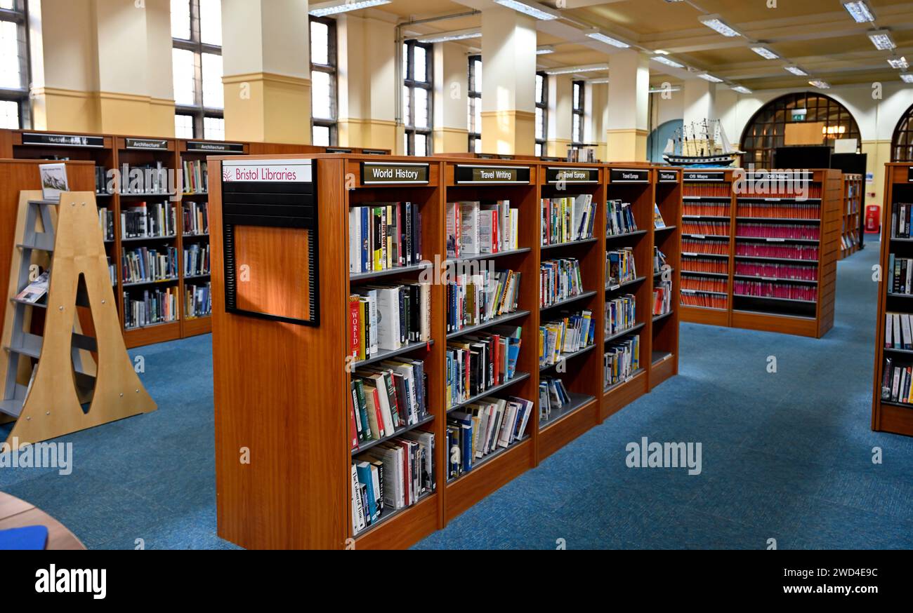 Interior of Bristol Central Library, shelves of books Stock Photo - Alamy