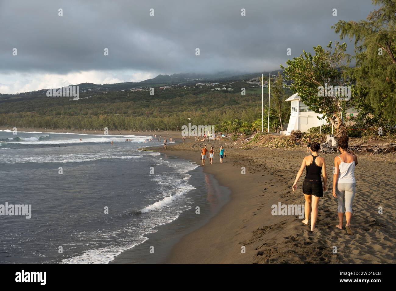 Tourists enjoying the Etang-Salé beach on Réunion Island. The island, located in the Indian ...