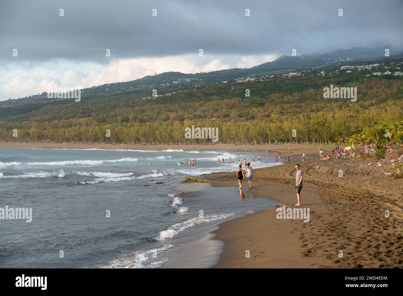 Tourists enjoying the Etang-Salé beach on Réunion Island. The island, located in the Indian ...