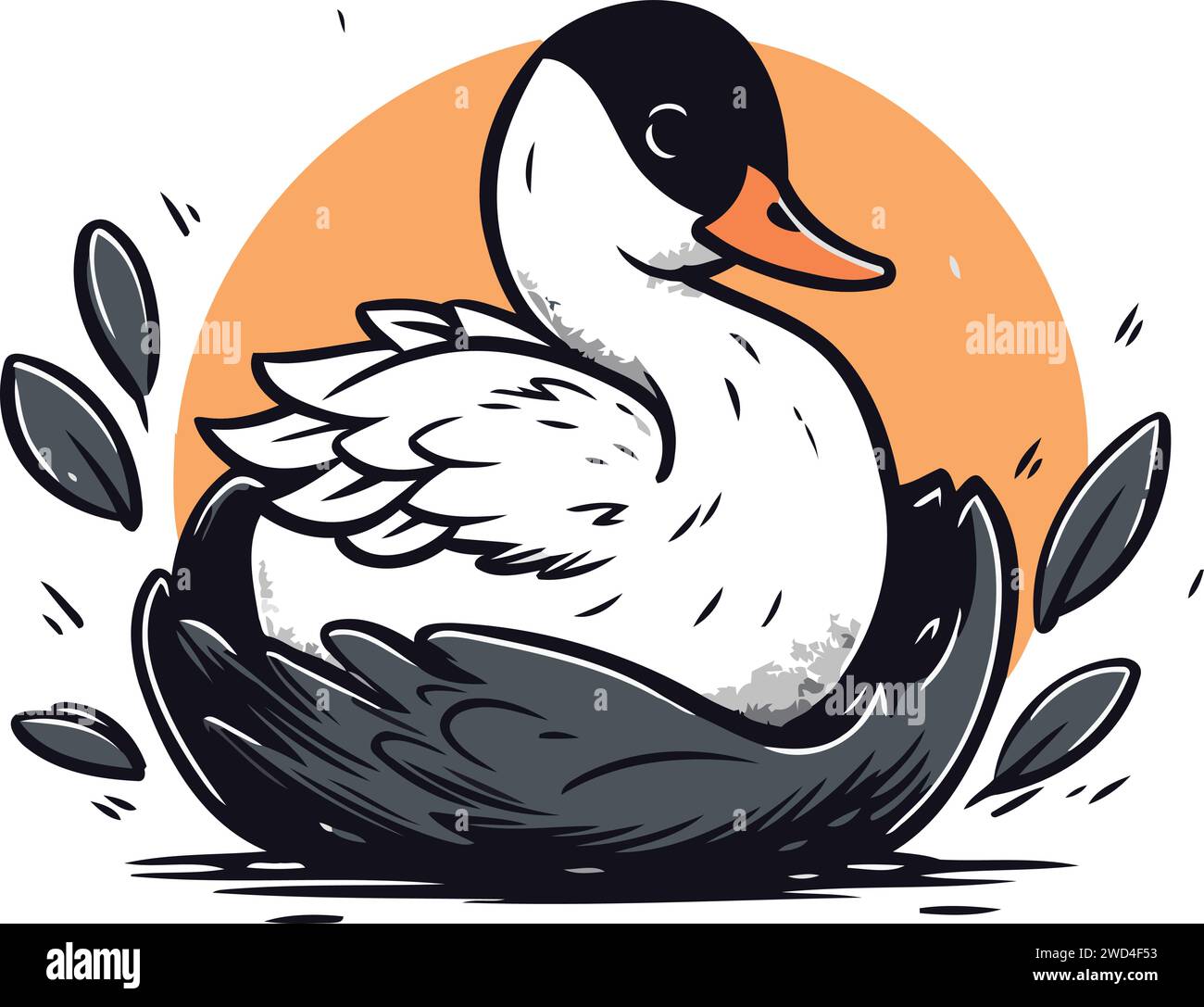 Vector hand drawn illustration of a swan sitting on a nest Stock Vector ...
