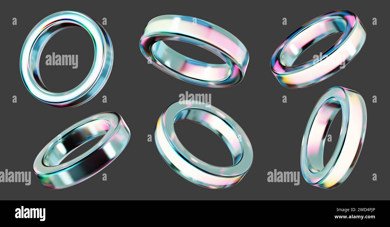 Crystal rings decoration set isolated on black background 3d rendering ...