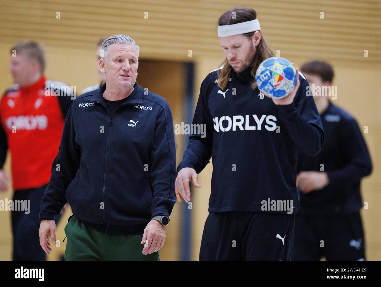 Danish national coach Nikolaj Jacobsen (L) and Mikkel Hansen during the ...