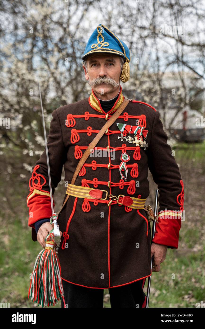 Traditional military marksman uniform. sword in hand. The Battle of ...