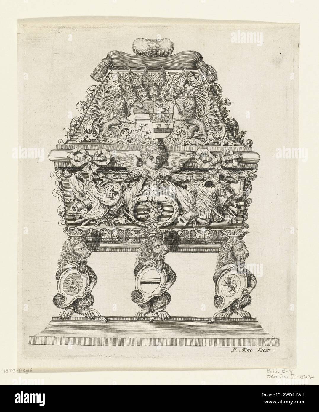 Sarcophagus of Hendrik Casimir II: Head decorated with weapon trophies ...