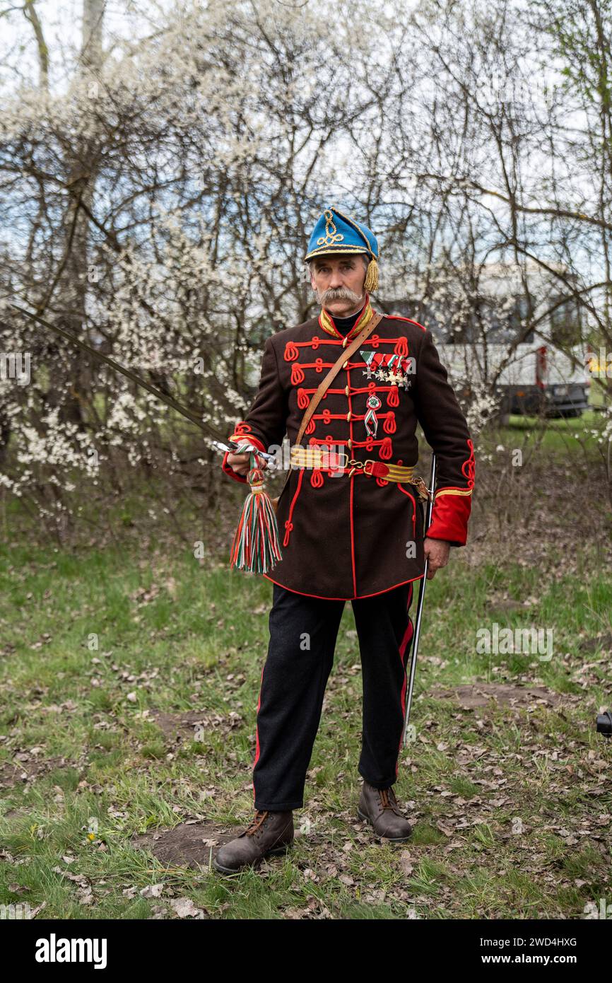 Traditional military marksman uniform. sword in hand. The Battle of ...
