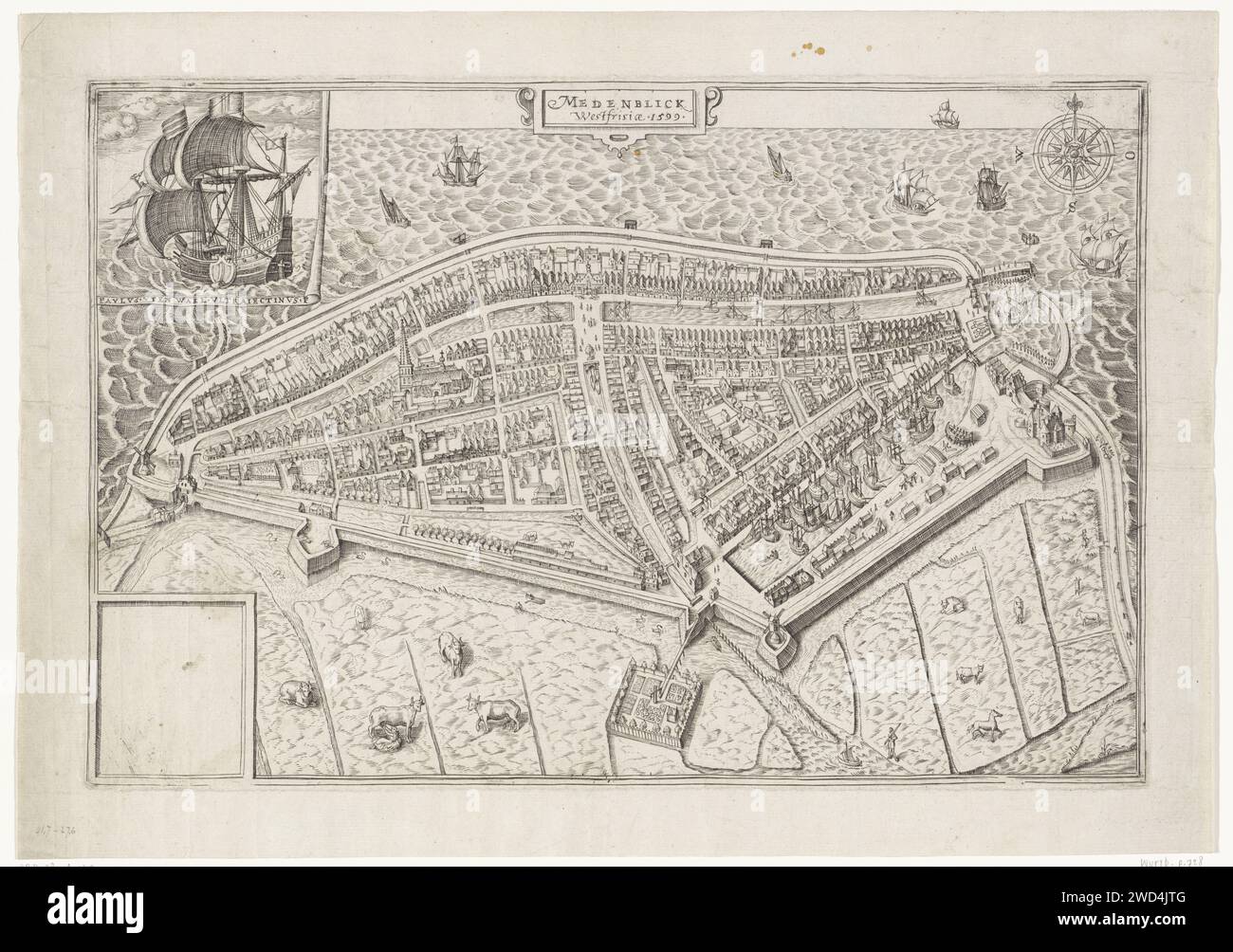 Map of Medemblik, Paulus van Wtewael, 1599 print Map of the walled city ...