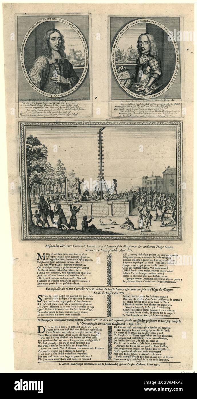 The murder of the De Witt brothers, 1672, Gaspar Bouttats, 1672 print ...