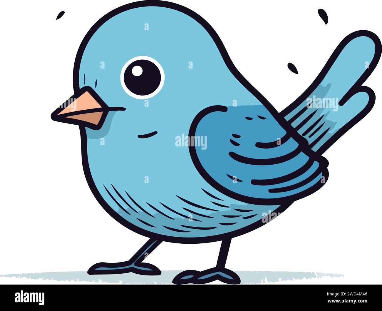 Cartoon blue bird on white background. Vector illustration of cute bird ...