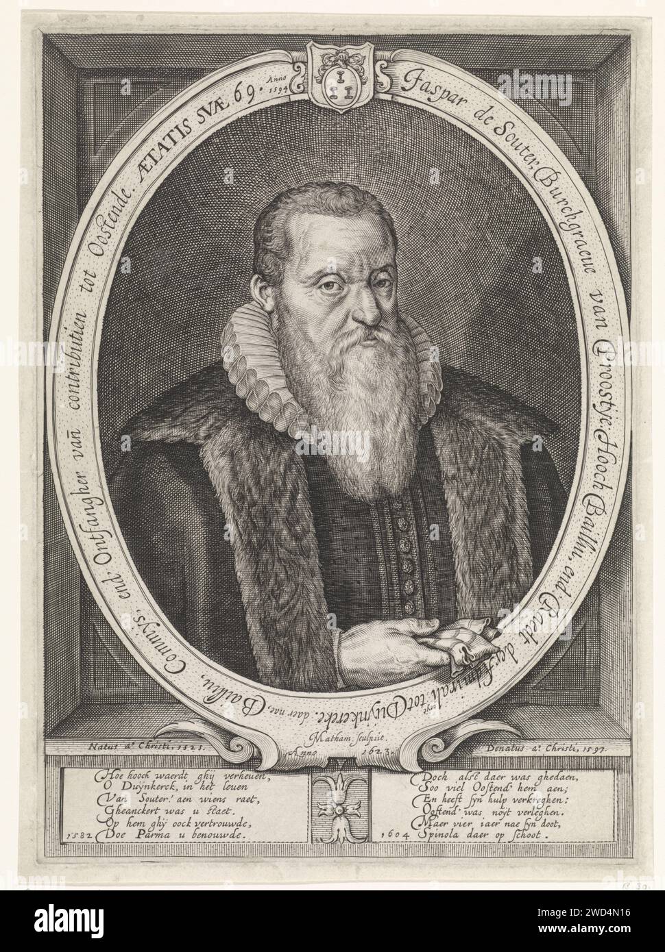 Portrait of Jaspar de Souter, Jacob Matham, 1628 print Portrait of the ...