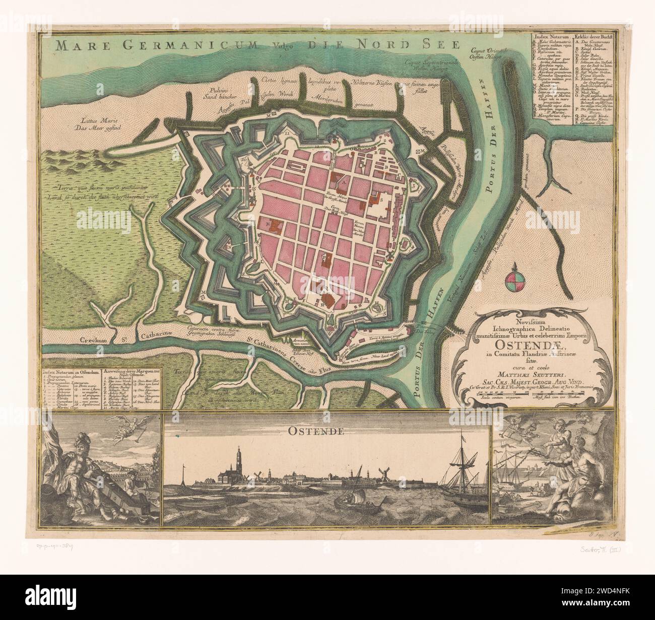Map of Ostend with cityscape, Matthaeus Seutter (III), 1708 - 1757 ...