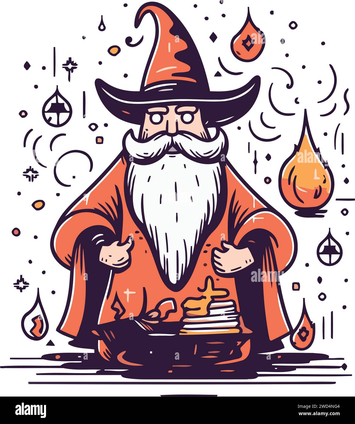 Halloween vector illustration. Cute cartoon spooky wizard with a cake ...