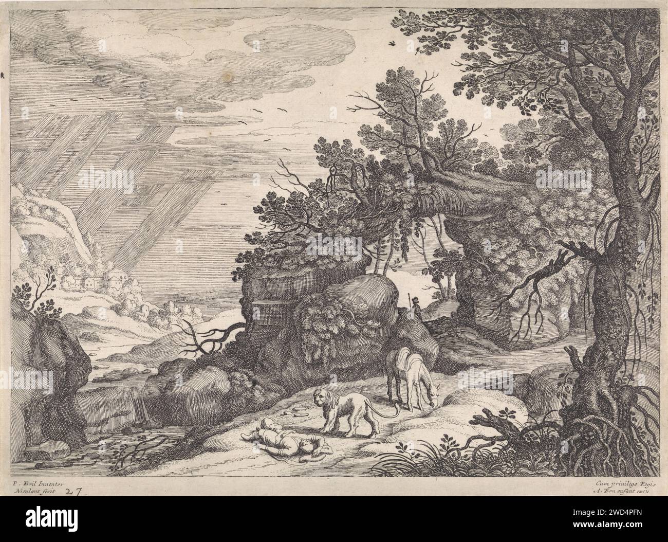 Landscape with a dead God'sman, lion and donkey, Willem van Nieulandt ...