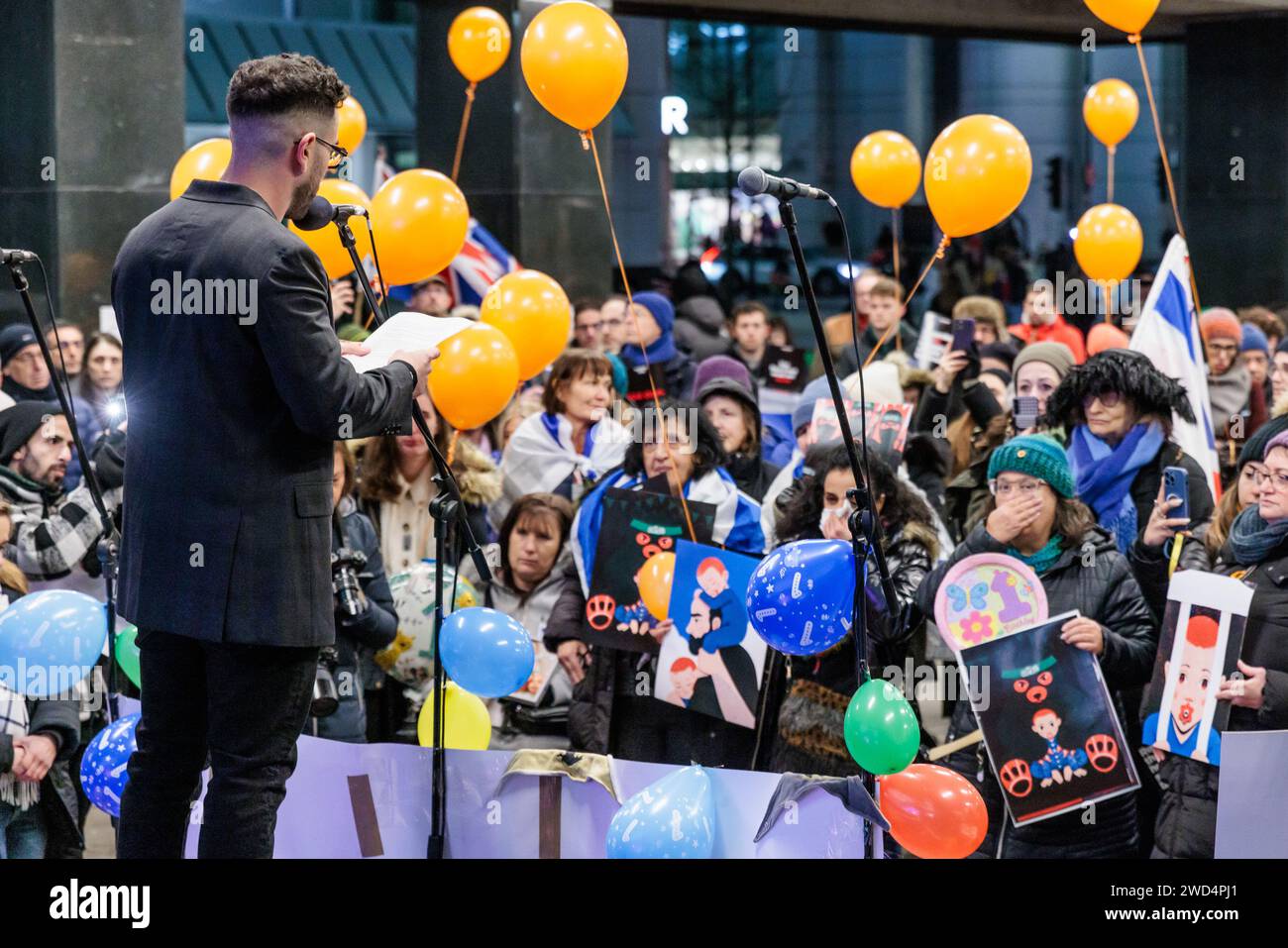 Red Cross HQ, London, UK. 18th January 2024. Hen Mazzig speaks at a ...