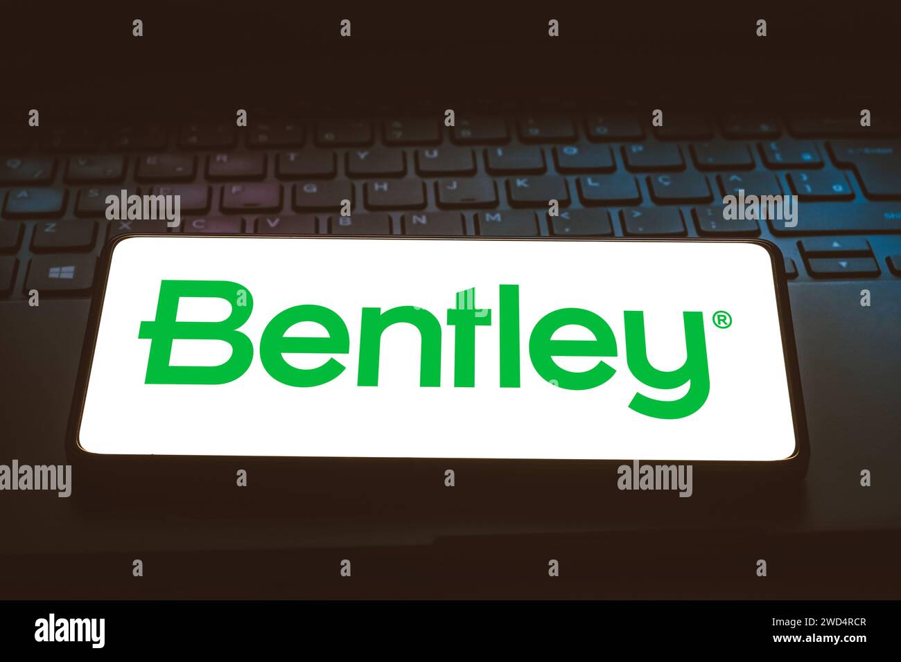In this photo illustration, the Bentley Systems logo is displayed on a ...