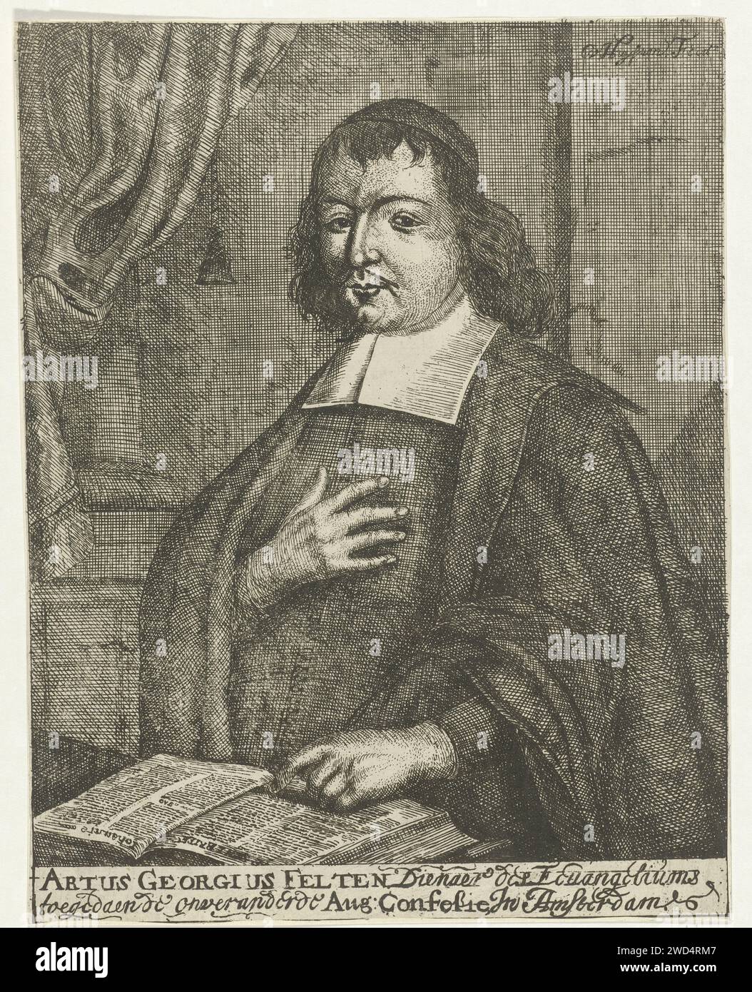 Portrait of Artus Georg Velten, Caspar van Huysum, 1657 - 1682 print Portrait of Luther's pastor ...