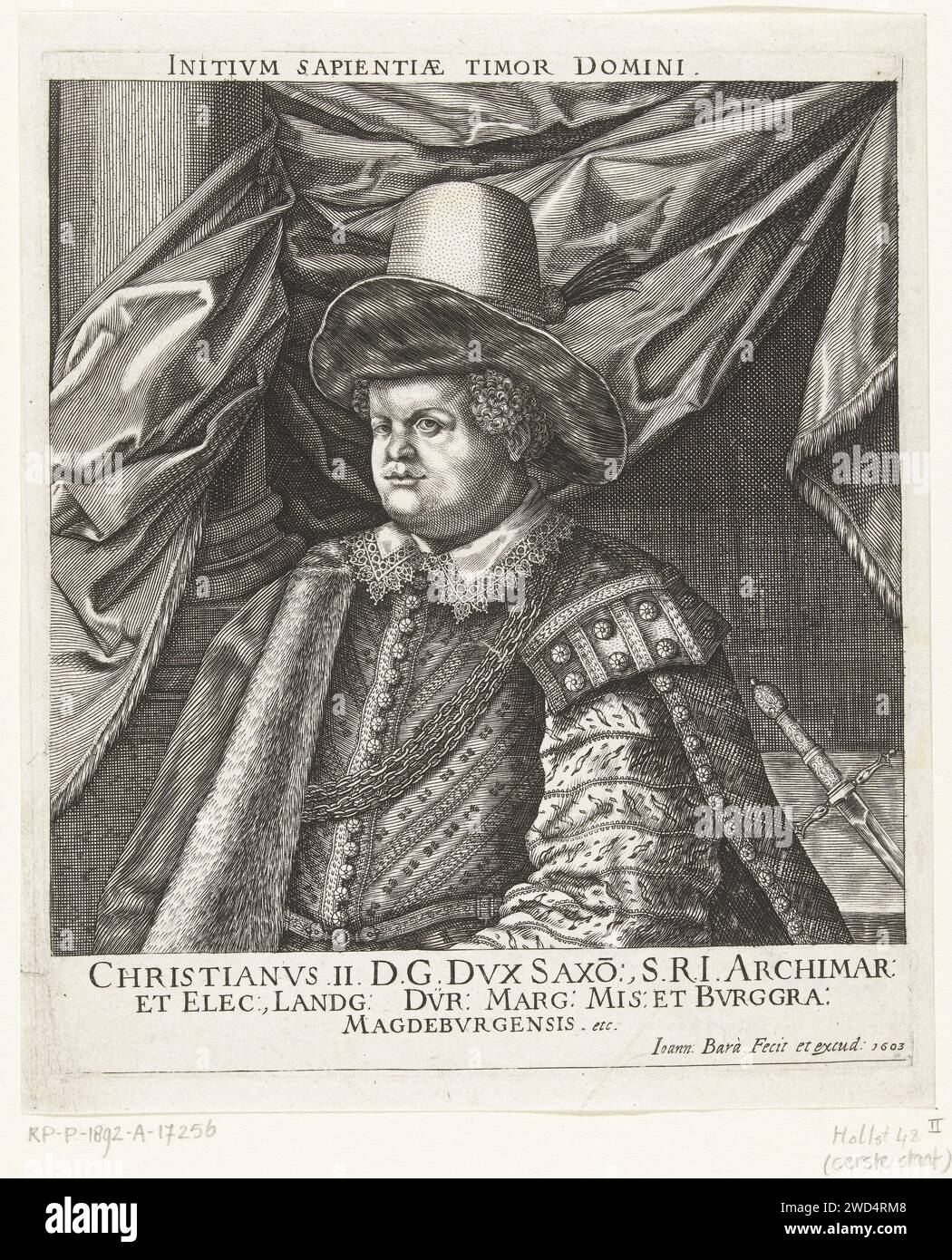 Portrait of Christiaan II Elector of Saxony, Johan Barra, 1603 print ...