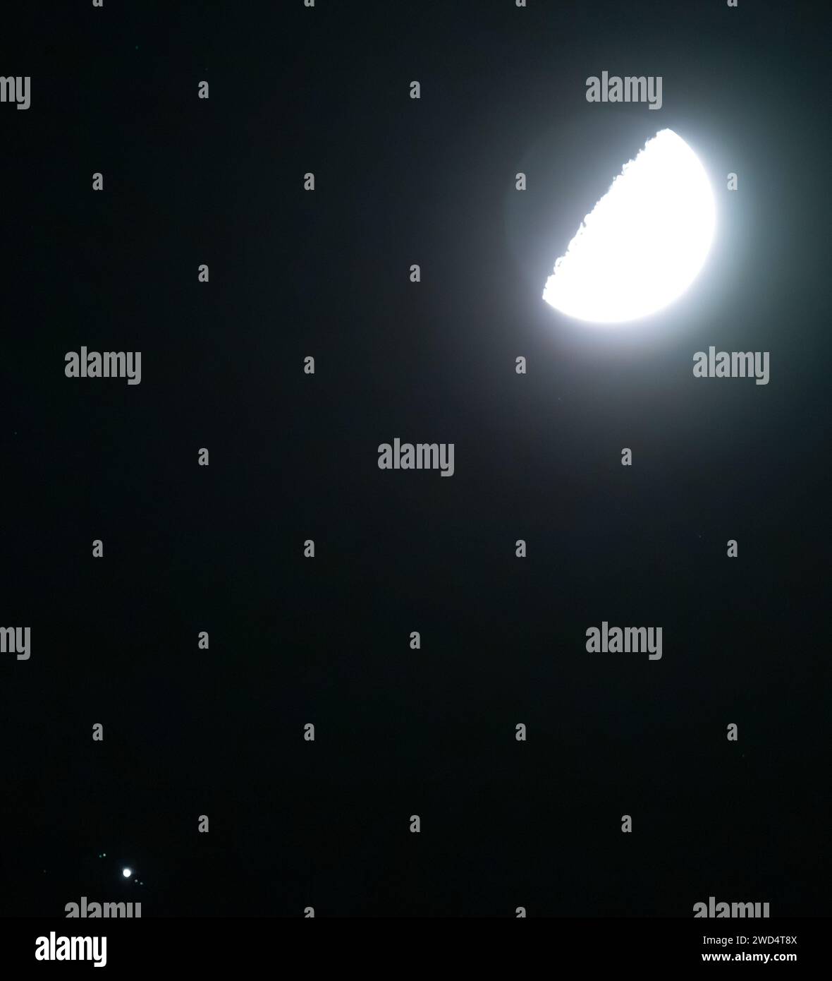 London, UK. 18th Jan, 2024. Jupiter, with four of its moons visible ...