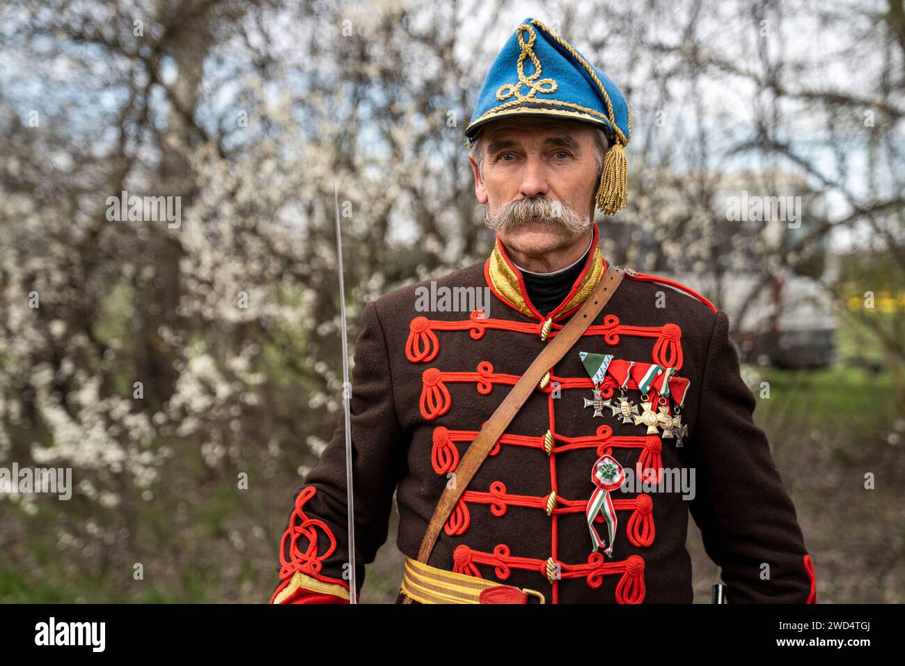 Traditional military marksman uniform. sword in hand. The Battle of ...