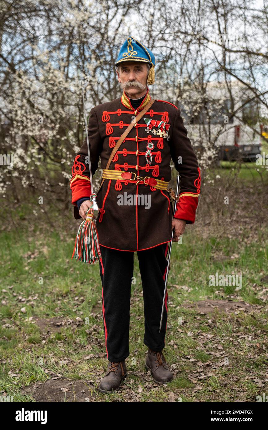 Traditional military marksman uniform. sword in hand. The Battle of ...