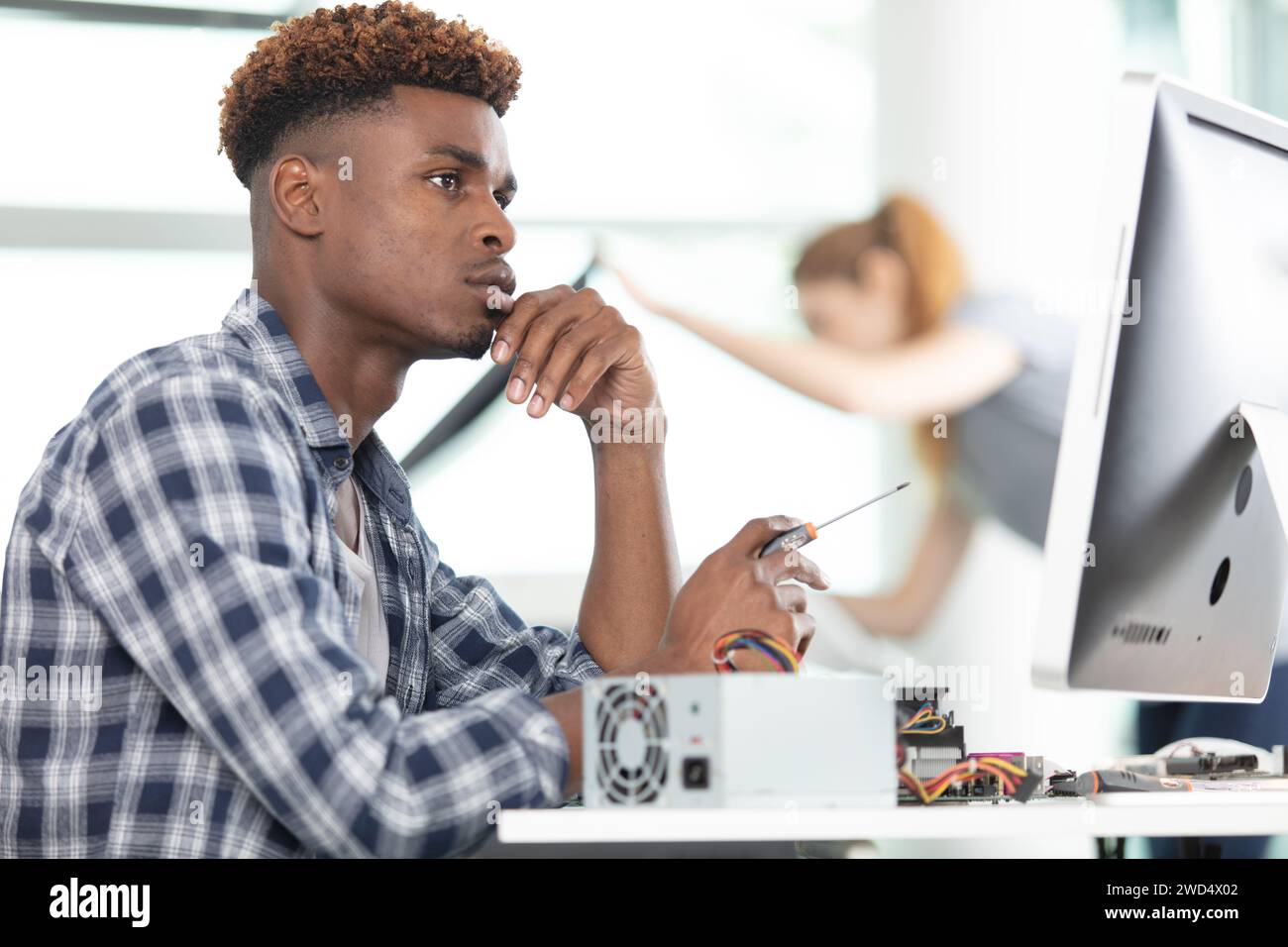 Headset writing laptop black hi-res stock photography and images - Alamy