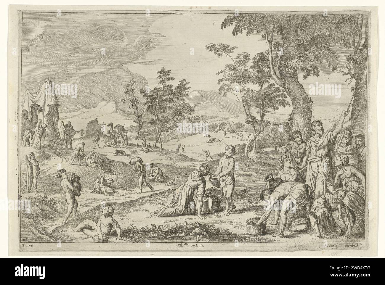 Collecting the Manna, Jan van Ossenbeeck, after Nikolaas van Hoy, after ...