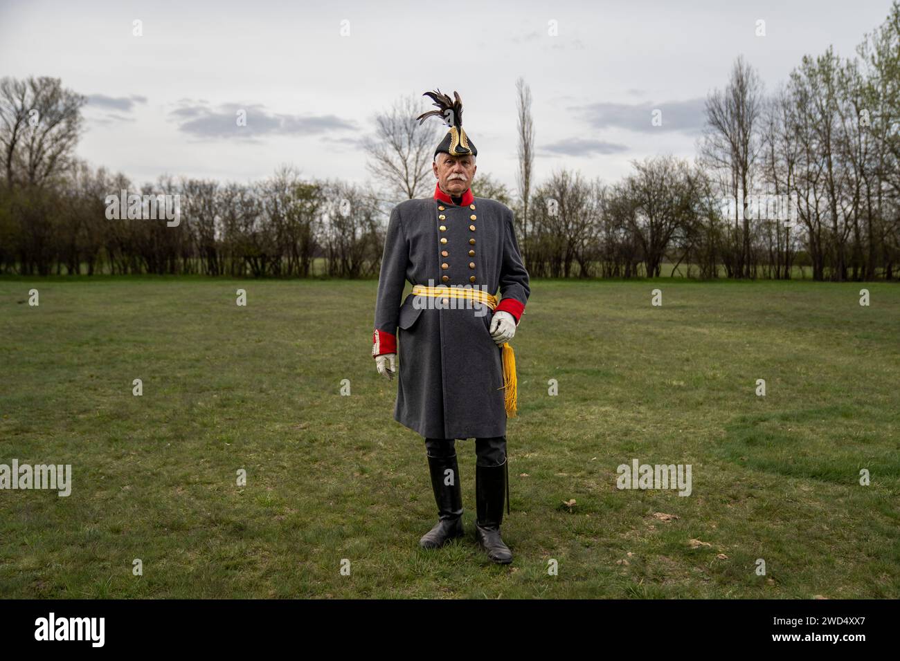 Military officer's outfit. Imperial-royal gunner in bicorne hat. The ...