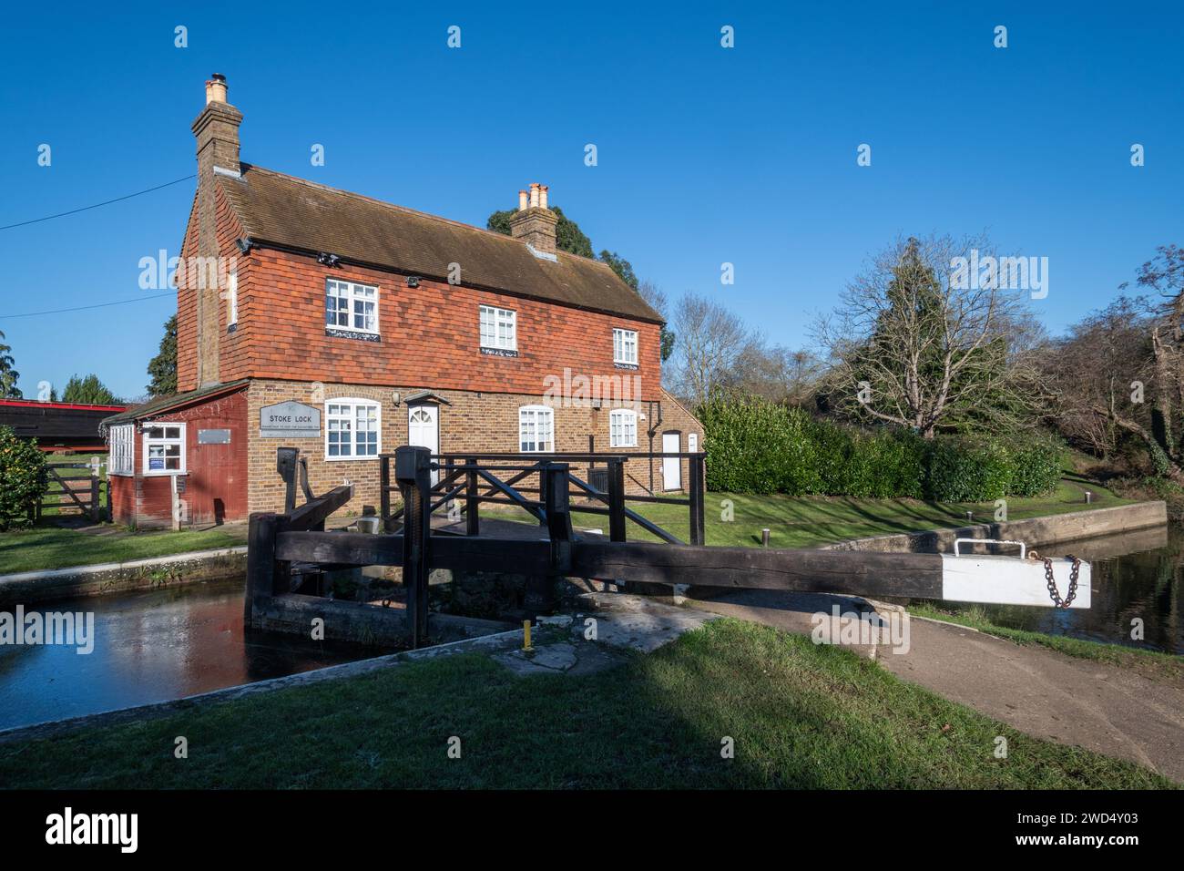 Stoke Lock and cottage on the River Wey & Navigations near Guildford ...