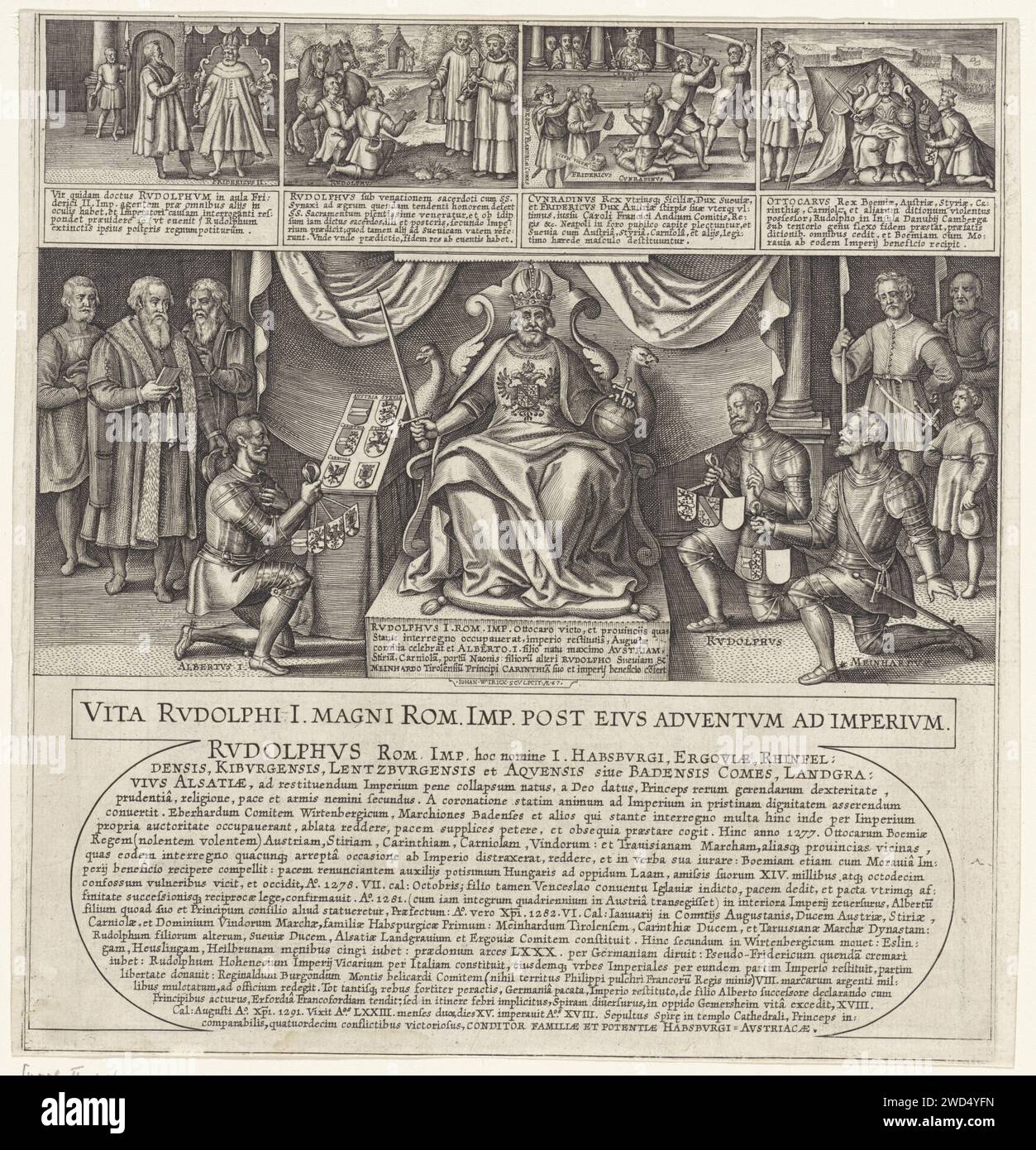 Rudolf I of Habsburg, Roman-German King, on his throne, Johannes Wierix ...