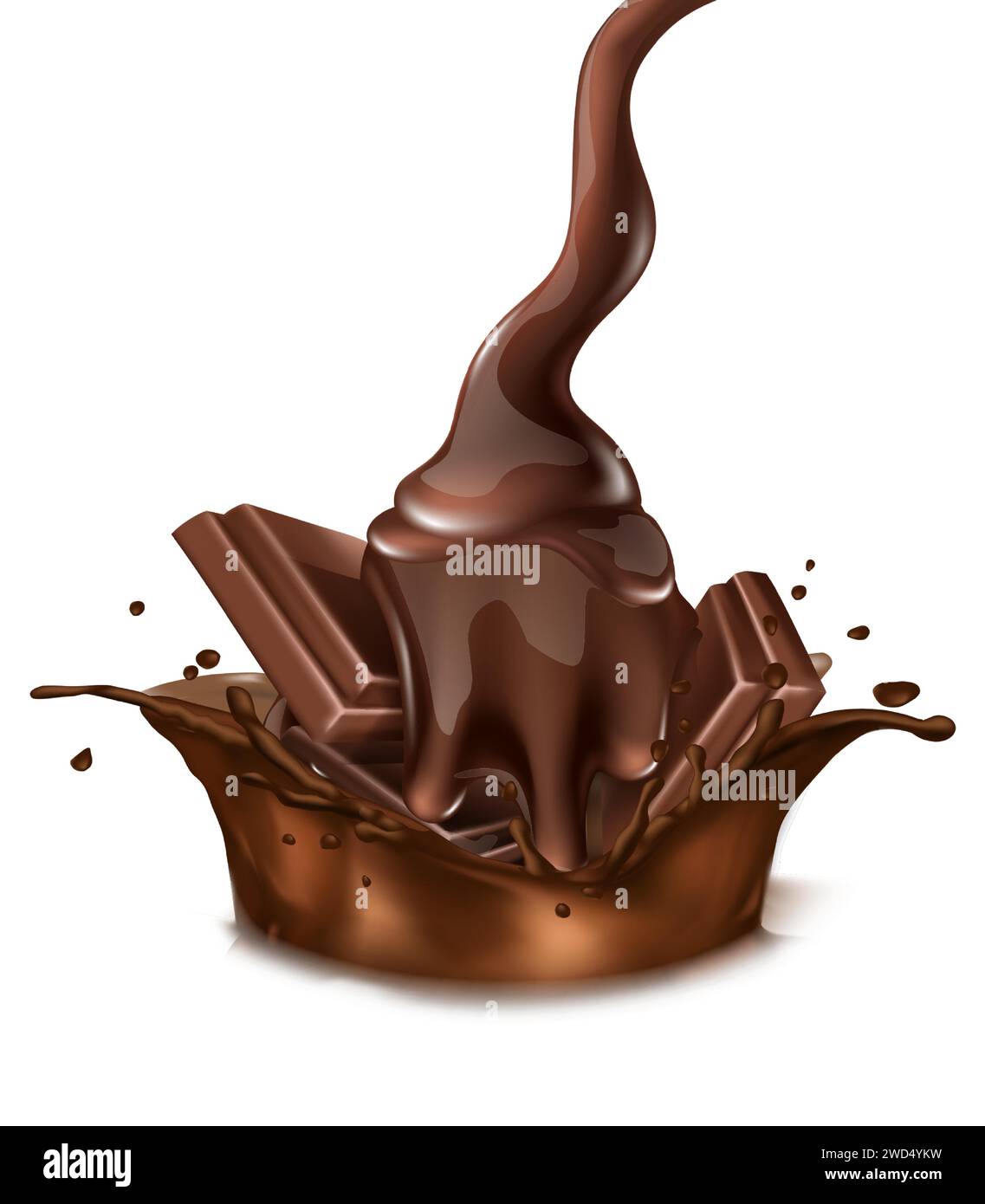 realistic vector icon. Chocolate splash with liquid and Choco bar ...