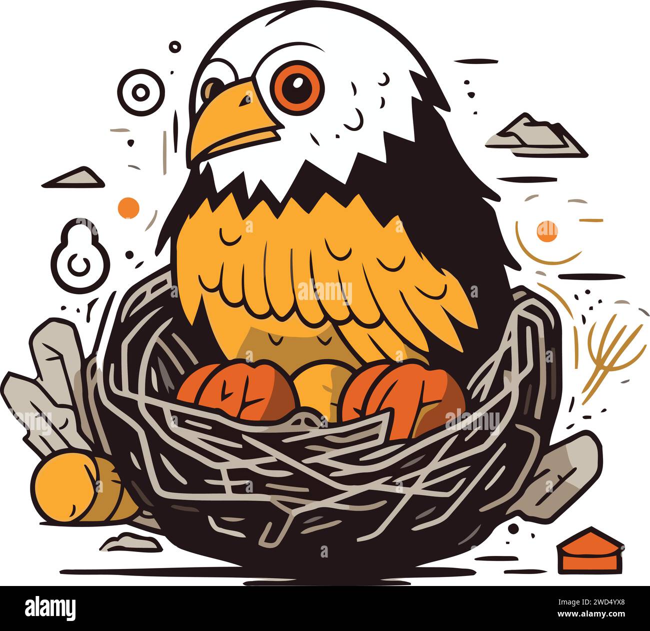 Eagle In A Nest With Eggs Vector Illustration In Cartoon Style Stock Vector Image And Art Alamy